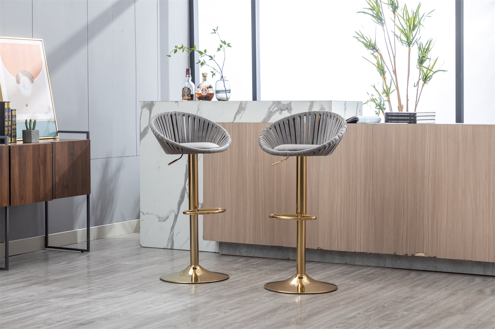 Swivel Bar Stools Set of 2, Modern Counter Height Bar Stools with Low ...