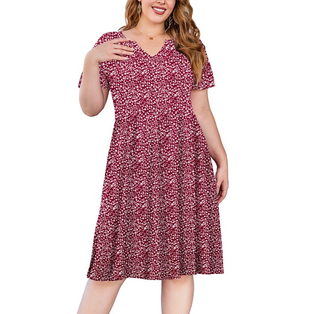 McVanedy Women's Plus Size Floral Summer Dresses Casual Boho Dress 1X ...