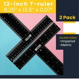 T Square (2 Pack) T Ruler, 12 inch Metal Carbon Steel Ruler, Double ...