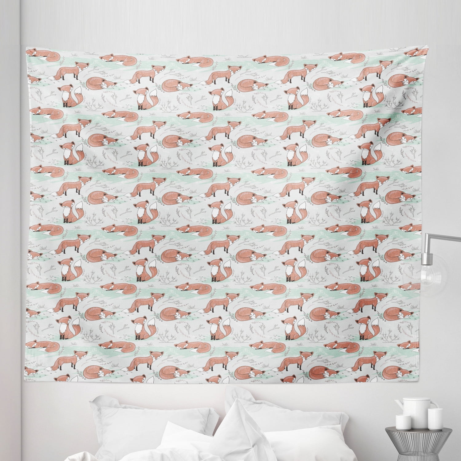 Fox Tapestry, Woodland Forest Wildlife Theme with Foxes on Polka Dot ...