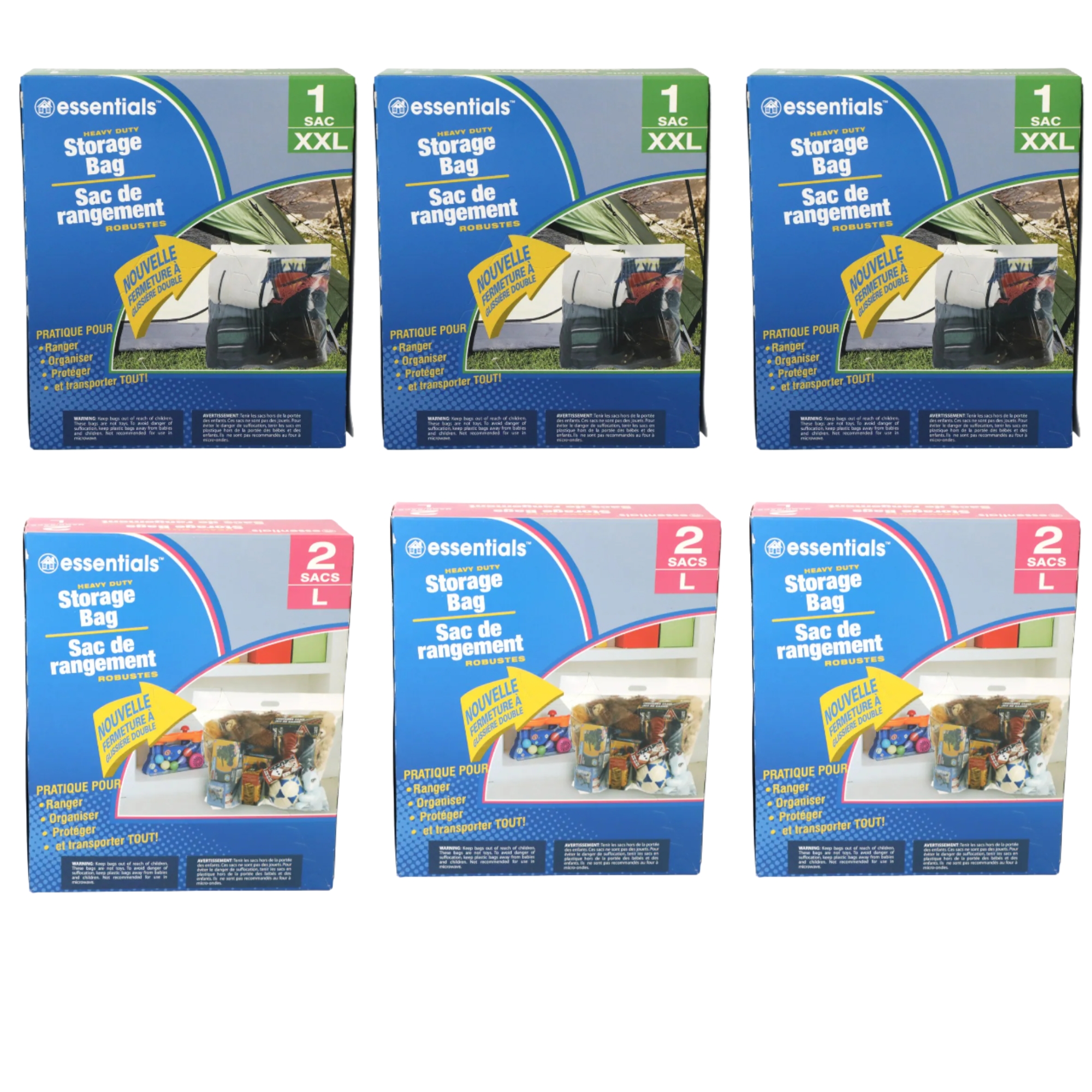 (6) Zipper Top Storage Bag with Handles, Large and XXL Sizes Resealable ...