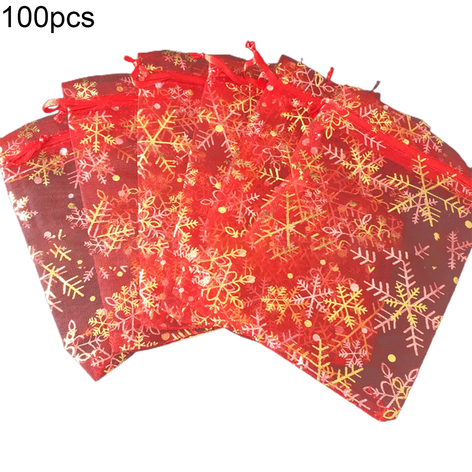 100Pcs Gift Bags Snowflake Pattern Reusable Organza Drawstring Candy ...