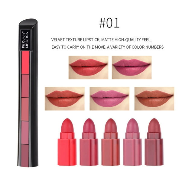 Lápiz labial para mujer, tinte labial, brillo labial, 5 colores en 1, lápiz labial mate, brillo ...