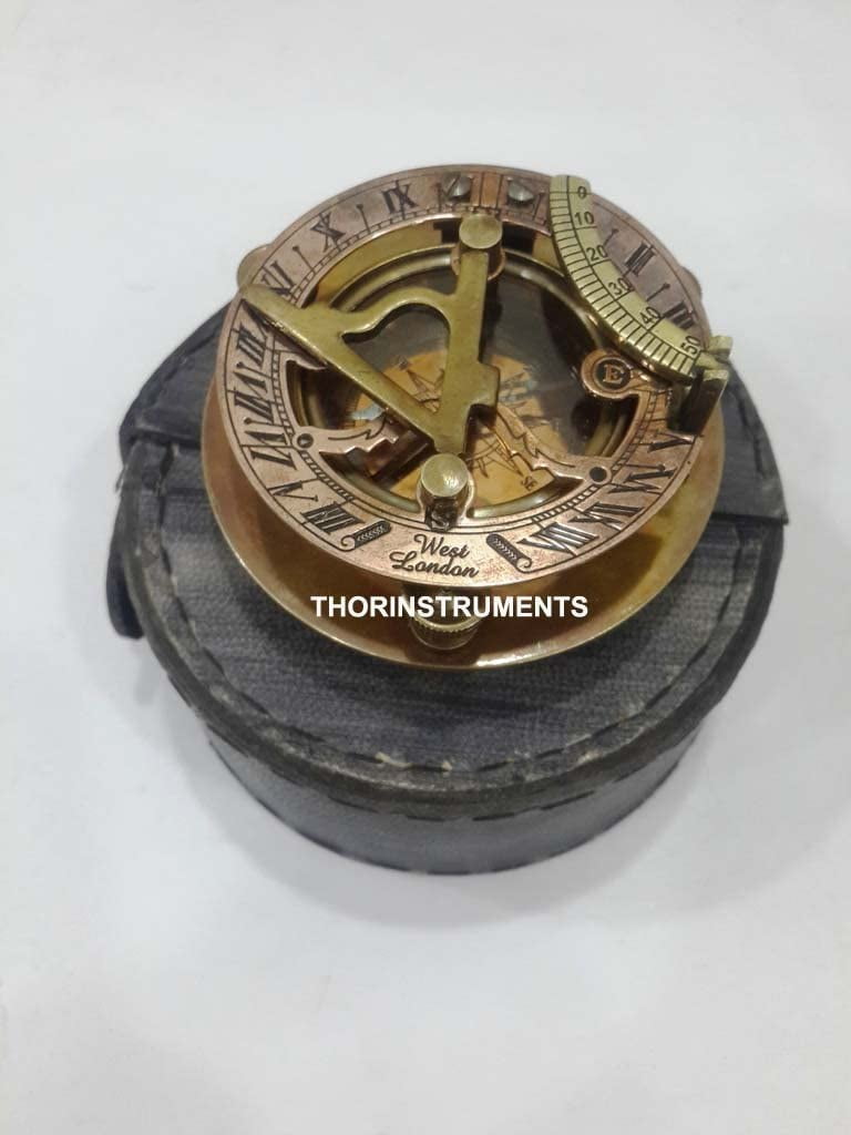 Nautical Antique Brass Sundial Compass West London With Antique Leather ...
