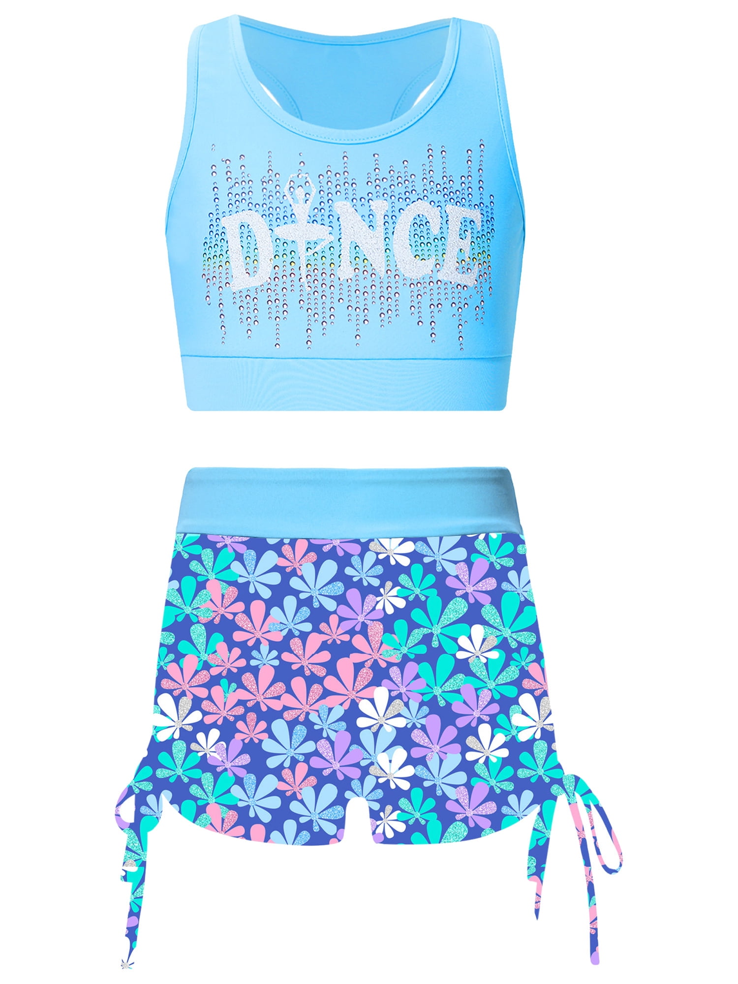 Alvivi Kids Girls Gymnastics Dance Sports Outfit Crop Tops with Booty ...