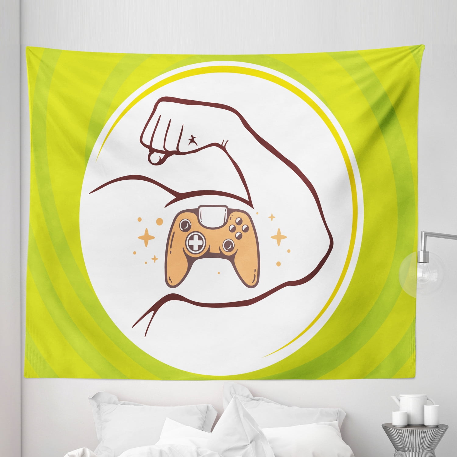 Gamer Tapestry, Entertainment Illustration of Strong Man Arm Joystick ...