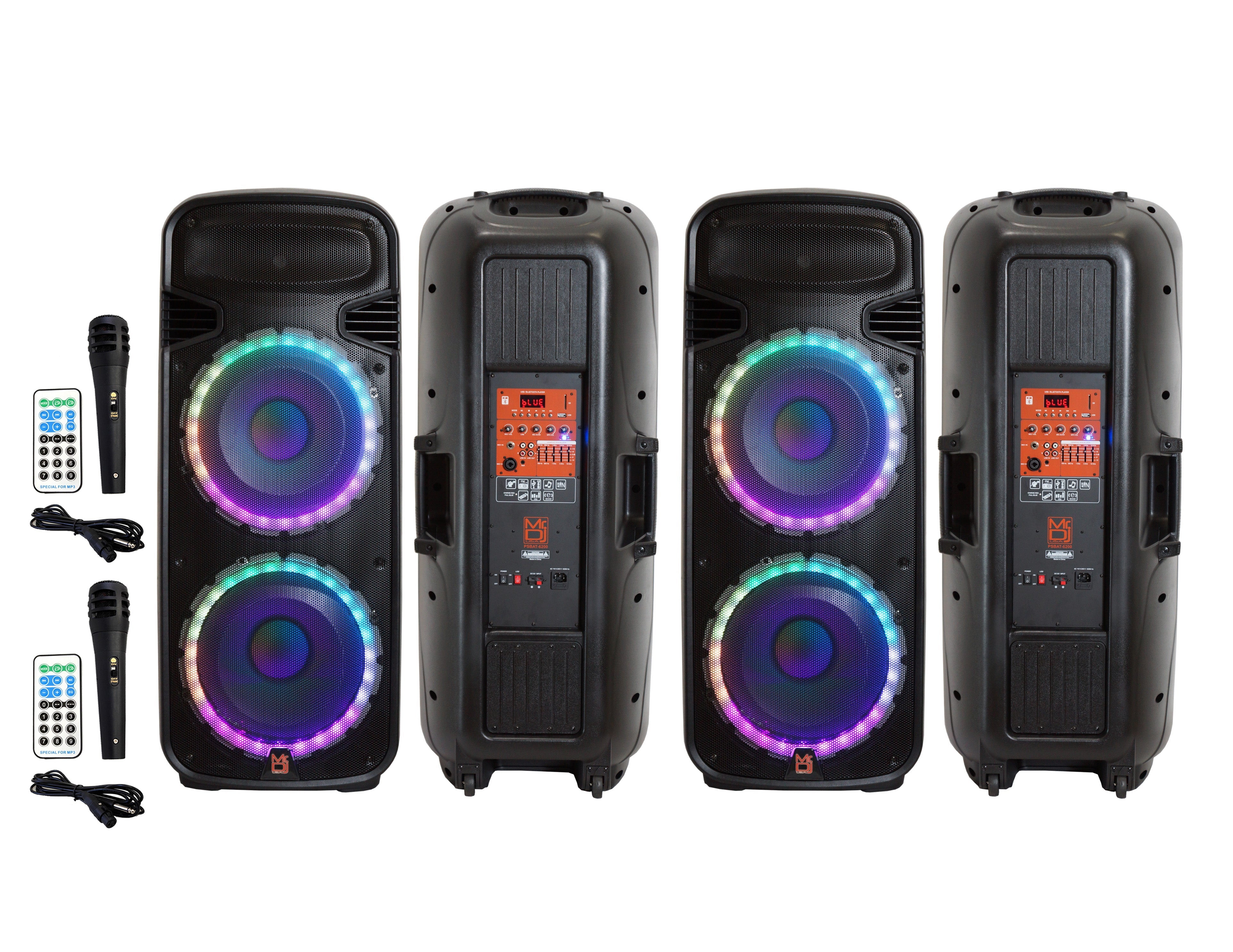 2 Dual 15" Portable Rechargeable 4000W Max Powered Active PA DJ Party ...
