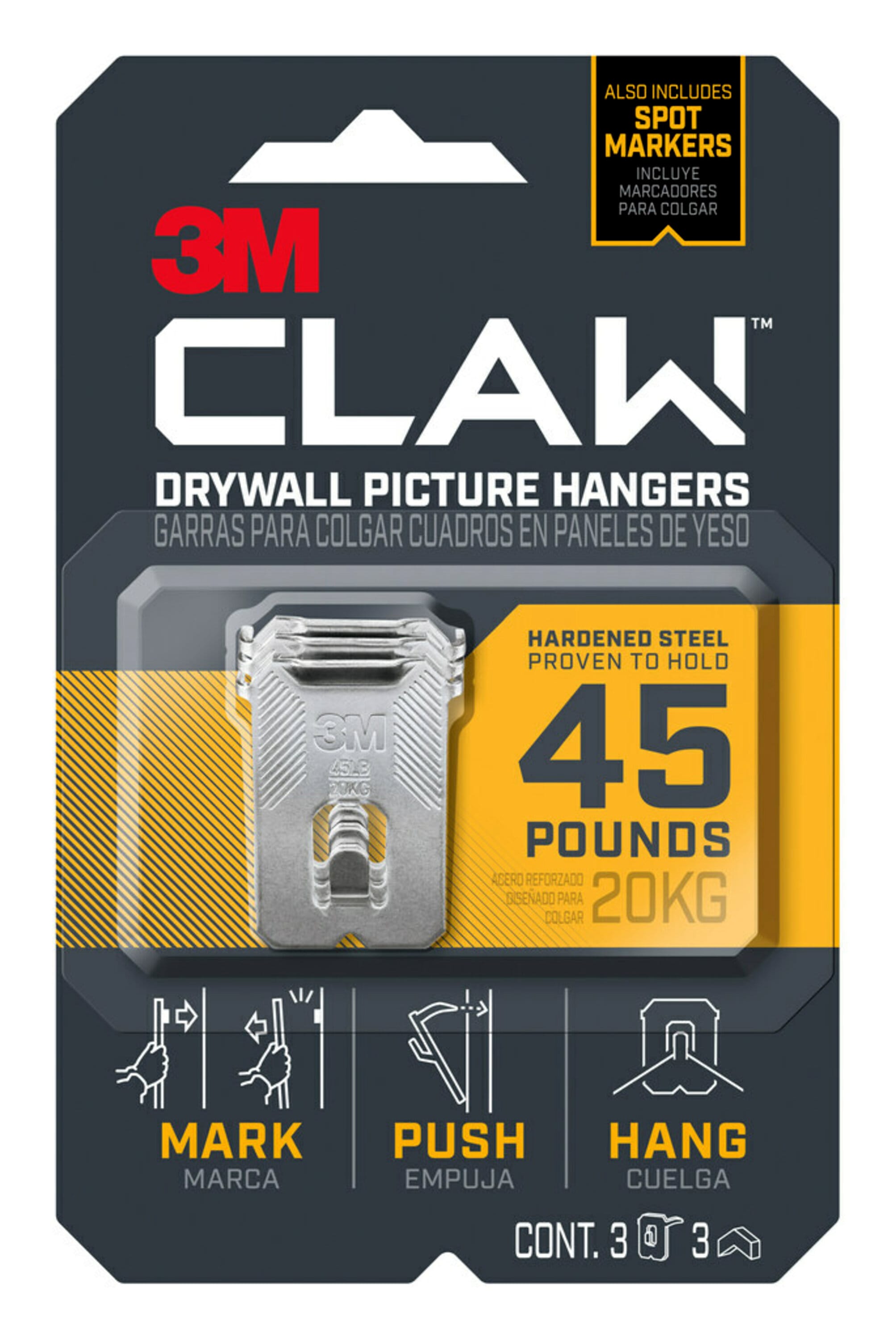 3M CLAW Drywall Picture Hanger With Temporary Spot Marker Holds 45 3M CLAW Drywall Picture Hanger With Temporary Spot Marker Holds 45