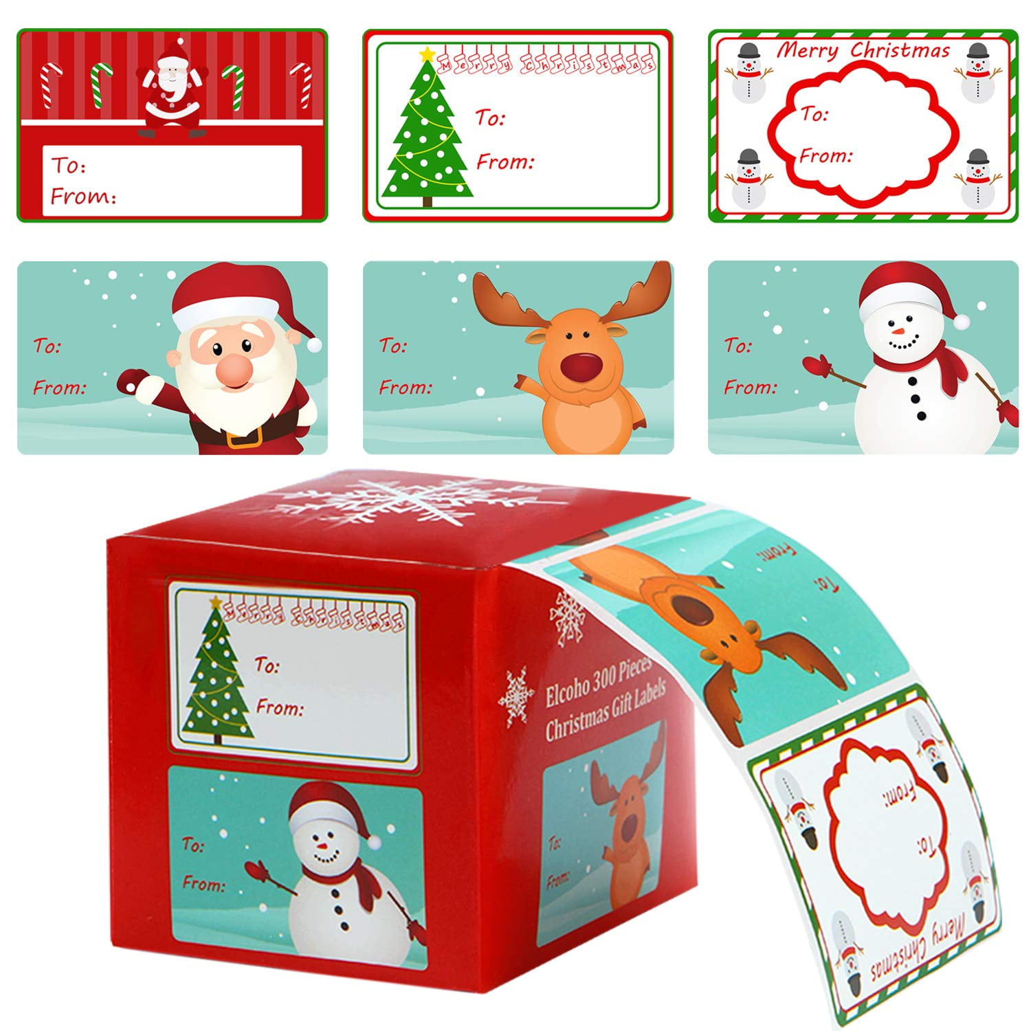 Elcoho 300 Pieces Christmas Self Adhesive Gift Tag Self Stick Stickers ...