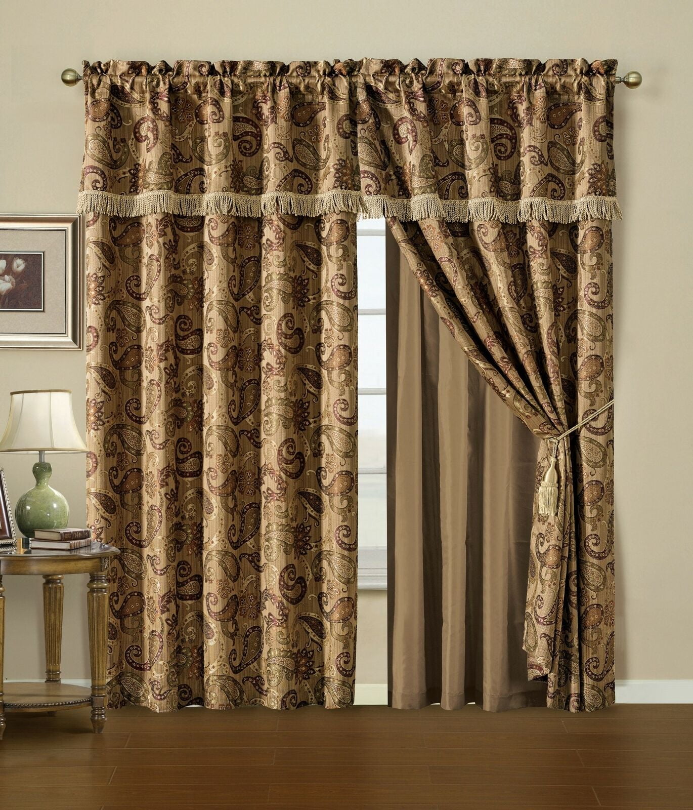 Chezmoi Collection Adelle 4-Piece Paisley Jacquard Embroidered Window ...