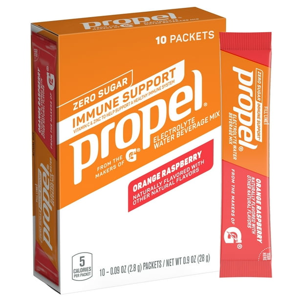 Propel Immune Support Electrolyte Mix, Orange Raspberry, 10 Packets ...
