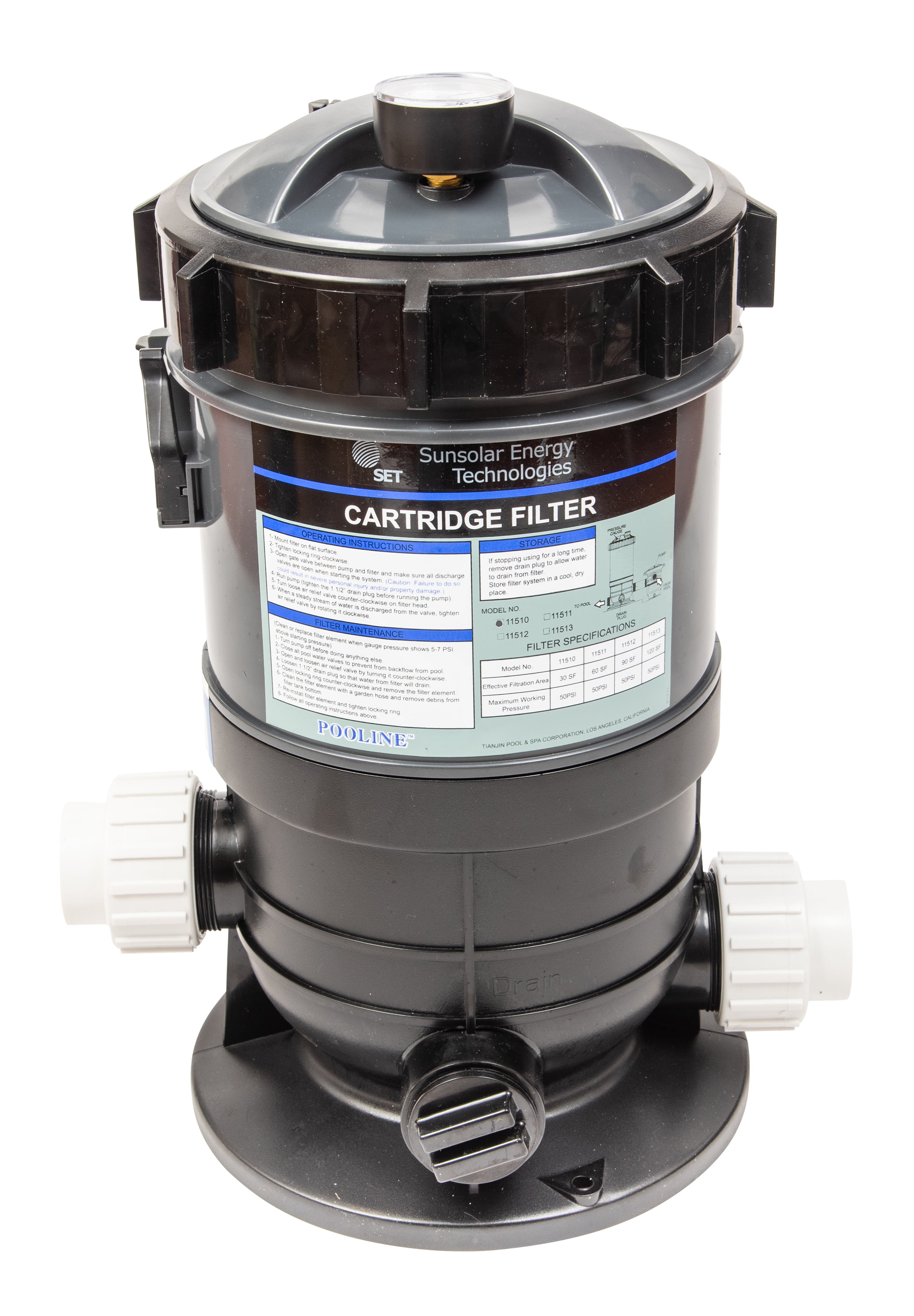Cartridge Filter and Pressure Gauge with Union Fittings for Swimming ...