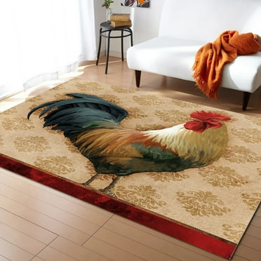 SAFAVIEH Novelty Gracelyn Roosters and Chicks Wool Area Rug, Ivory/Blue ...