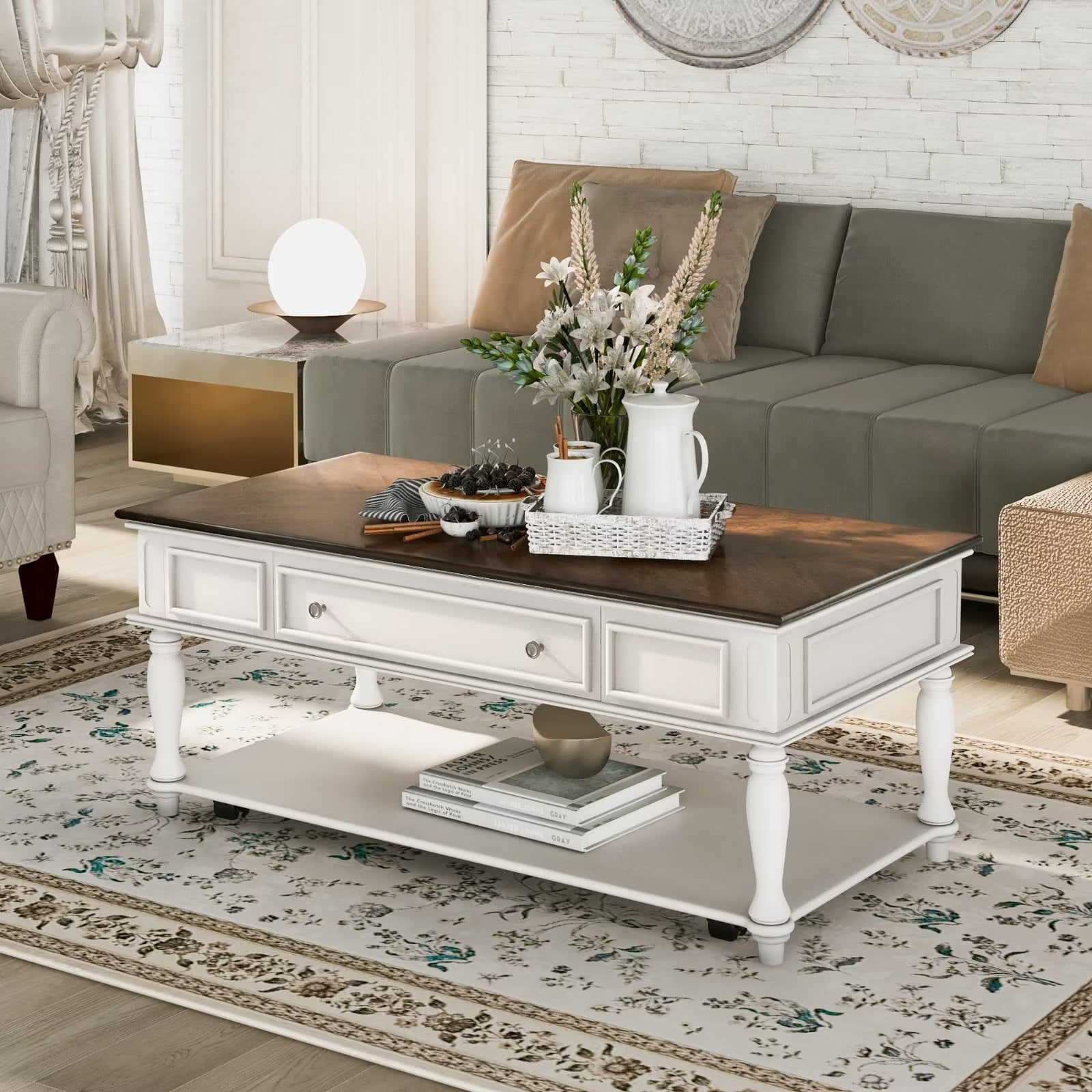 Retro Cocktail Table Coffee Table with Open Bottom Shelf and Drawer ...