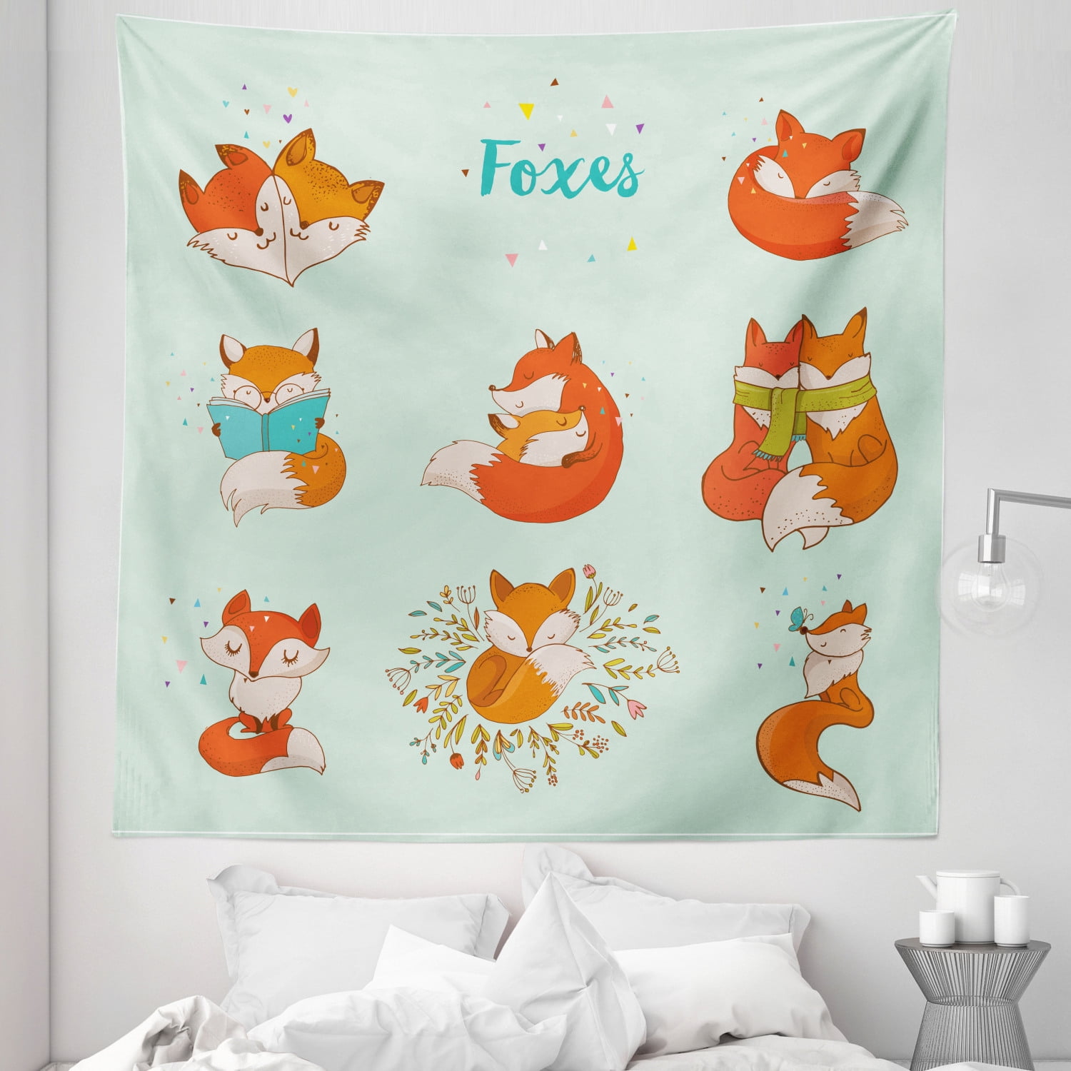 Fox Tapestry, Fox Characters Sleeping Reading Romantic Couple Nature ...