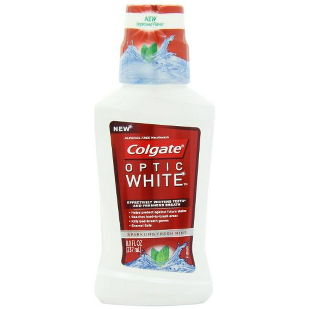 Colgate Optic White Mouthwash Sparkling, Fresh Mint, 8 Fluid Ounce ...