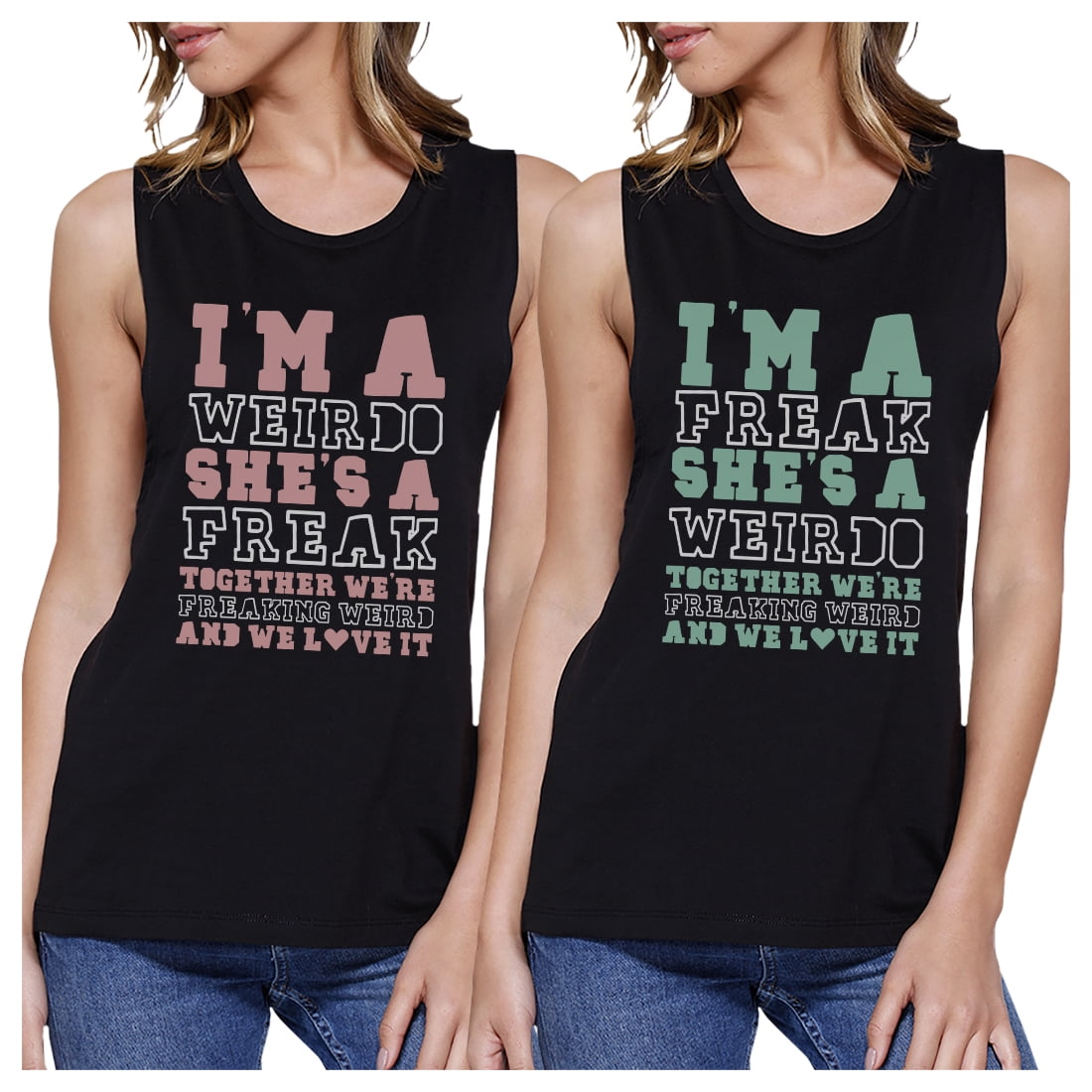 Weirdo Freak BFF Matching Tank Tops Womens Black Cute Graphic Tanks ...
