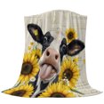 Cow Animal Fleece Throw Blanket Yellow Sunflower Farmhouse Vintage ...