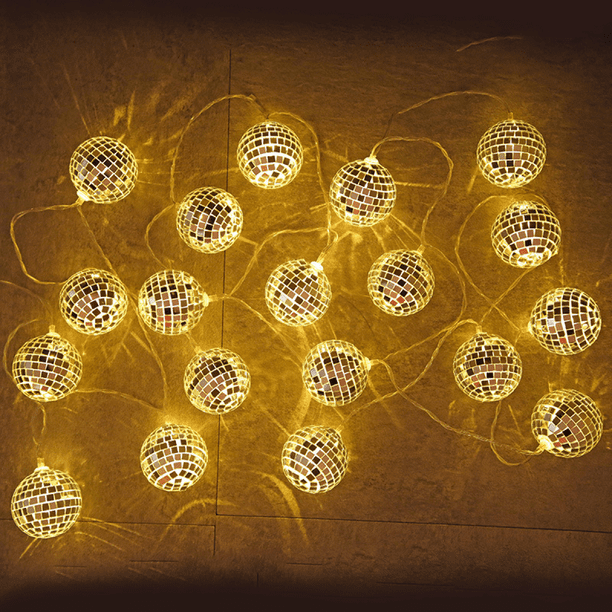 40 LED Mirror Ball Lights - 6 Metre Length - Battery Operated - Party ...