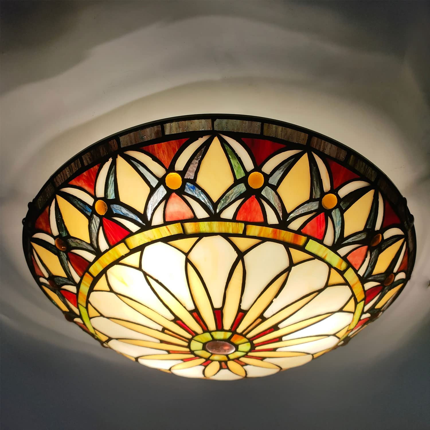 Vinplus Tiffany 3 Light Flush Mount Ceiling Light 16" White Finish with ...