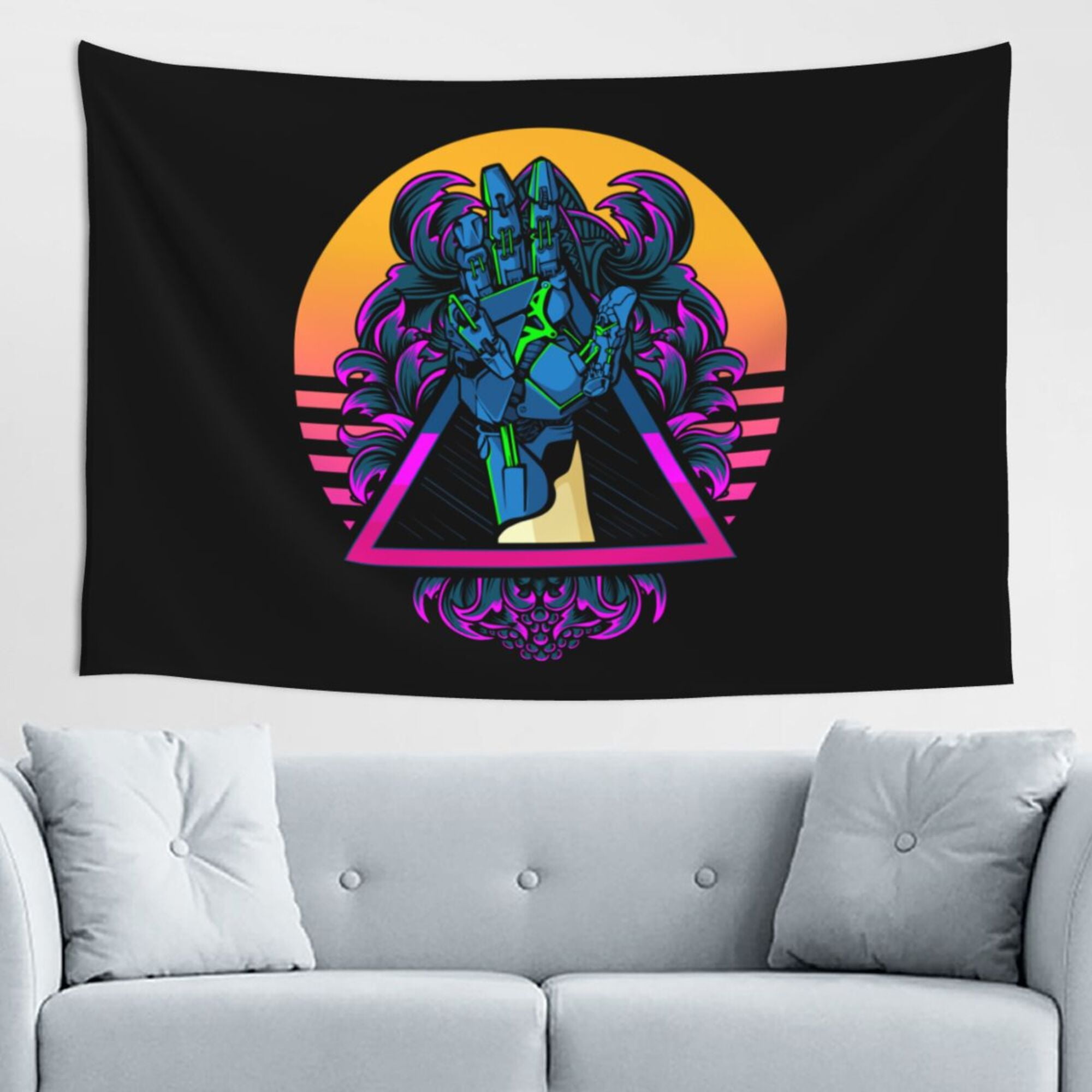 Cyberpunk Futuristic Robot Tapestry, Retro Cyborg Wall Hanging ...