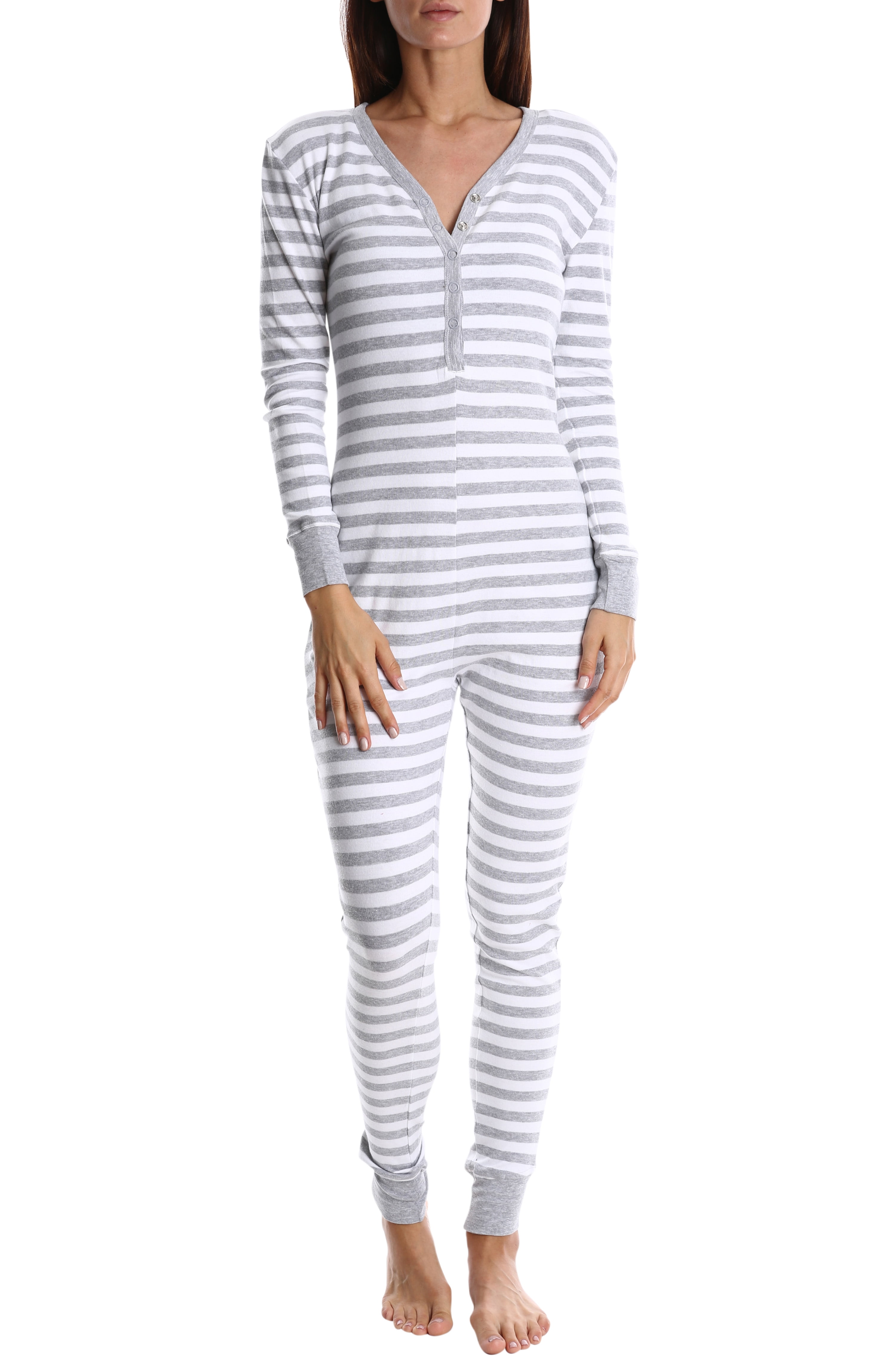 Blis Women s Cotton Onesie Pajamas Ladies One Piece PJ s Sleepwear Grey X Large Walmart