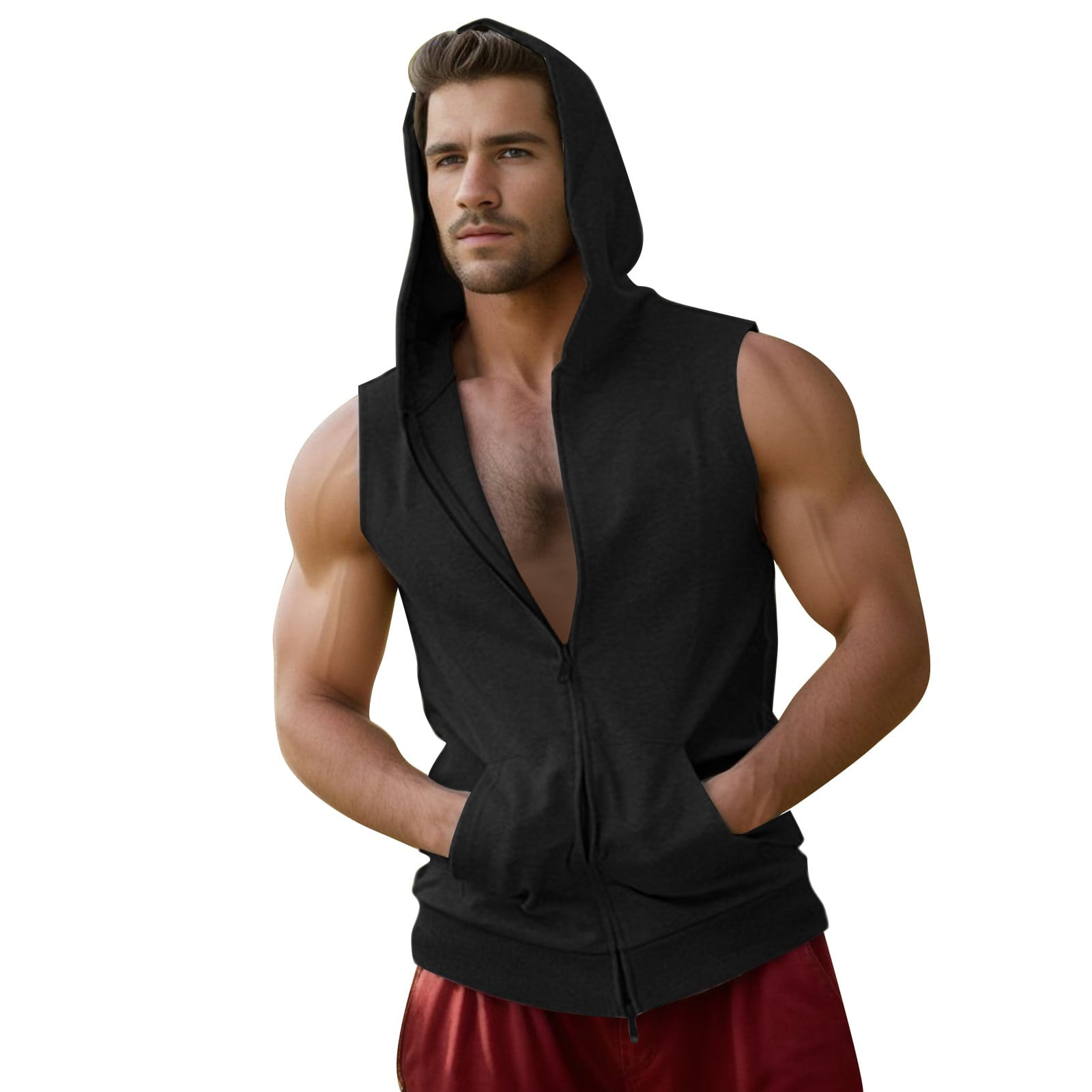 Click here for Xiaoyonnn Mens Hooded Fitness Tank Top With Zipper... prices
