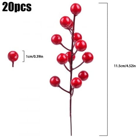 20 Pack Artificial Red Berry Stems, Faux Holly Berry Branches Placed ...