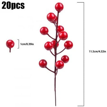 20 Pack Artificial Red Berry Stems, Faux Holly Berry Branches Placed ...