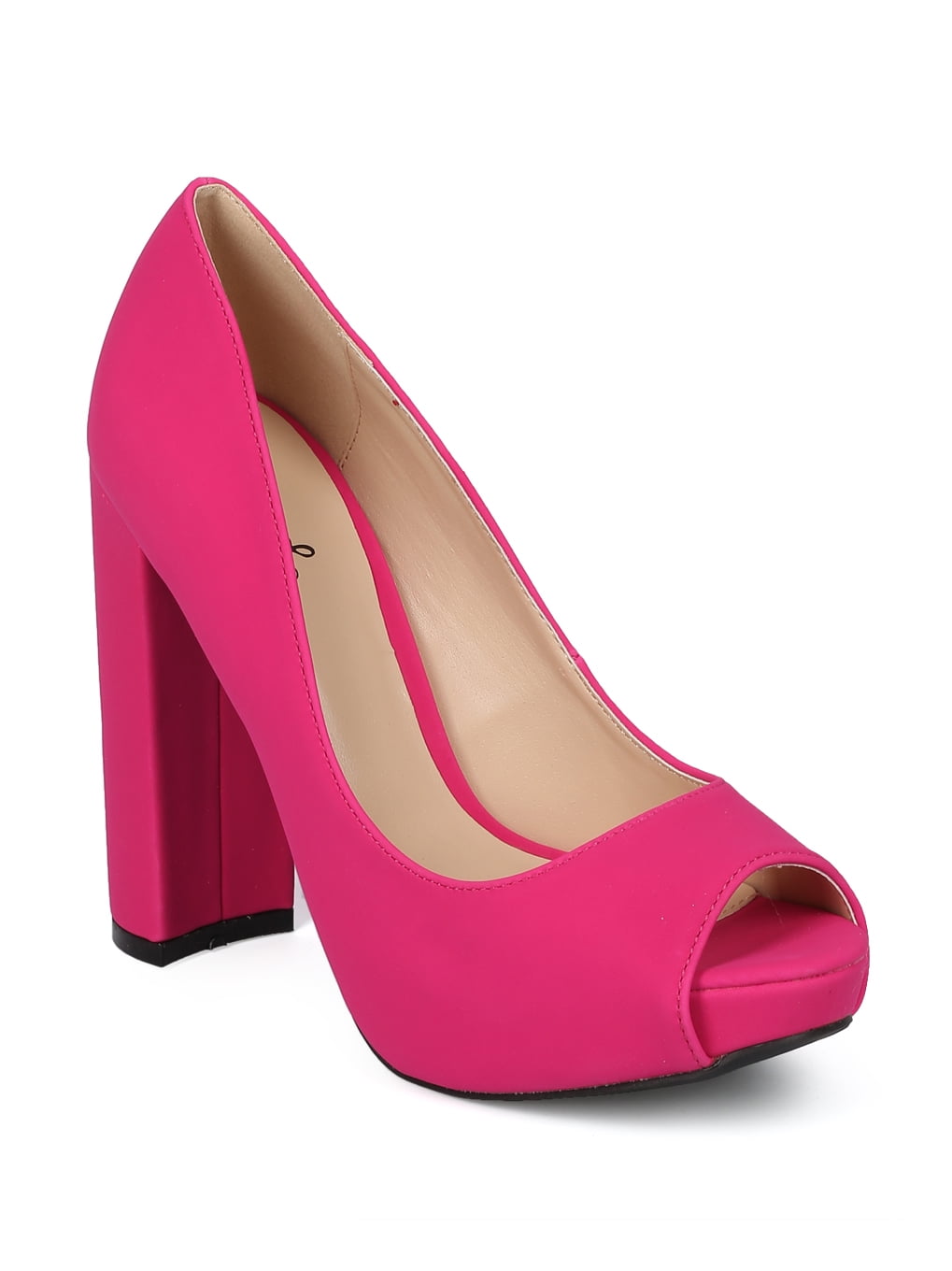 New Women Qupid Ragena-05 Nubuck Peep Toe Platform Block Heel Pump ...