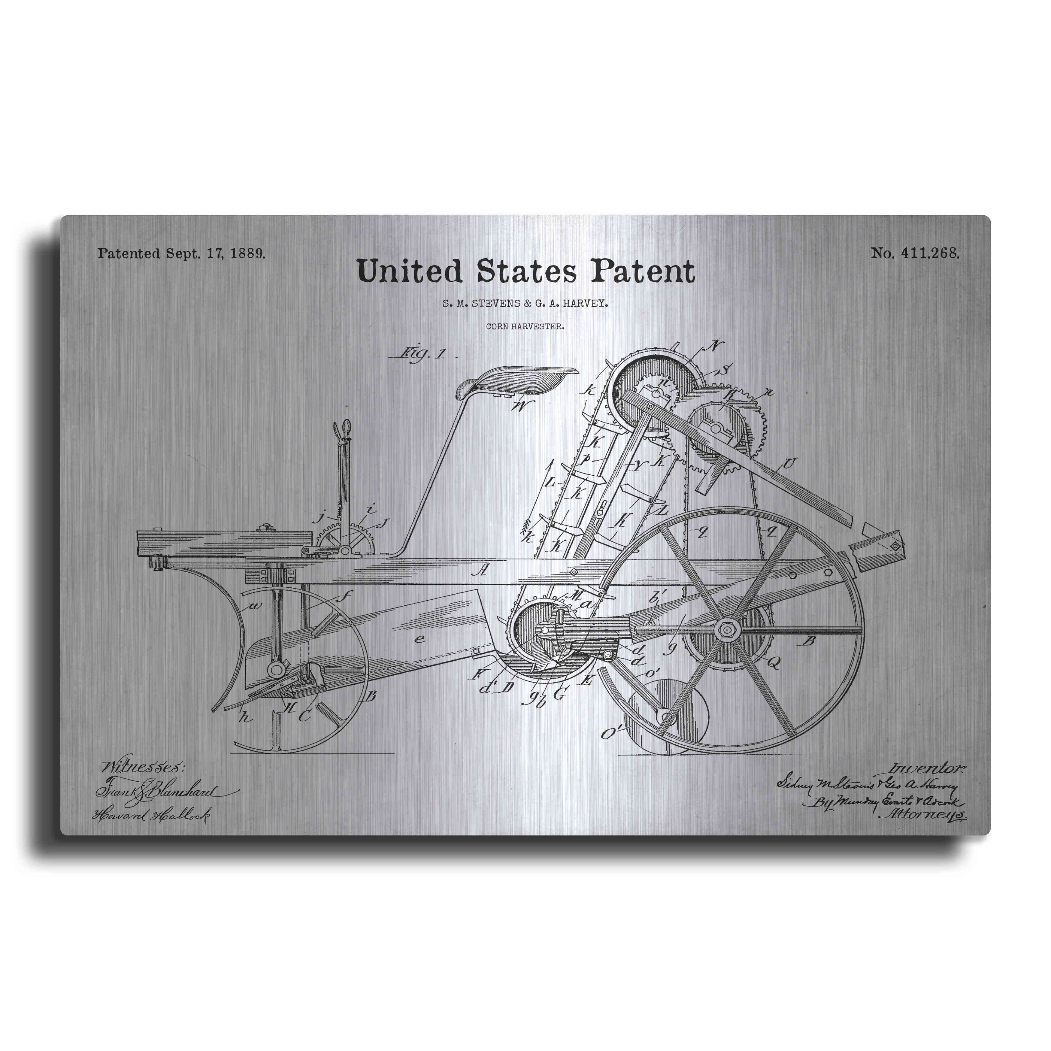 Luxe Metal Art 'Corn Harvester Blueprint Patent White' Metal Wall Art ...