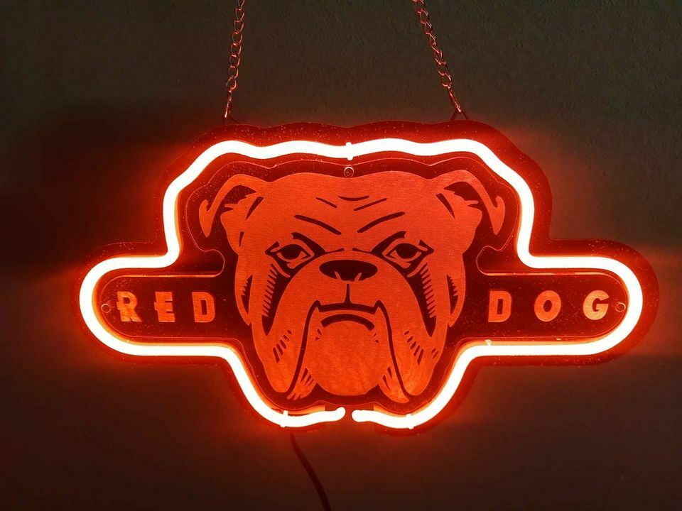 Queen Sense 14" Red Dogs Beer 3D Carved Neon Sign Acrylic Man Cave ...