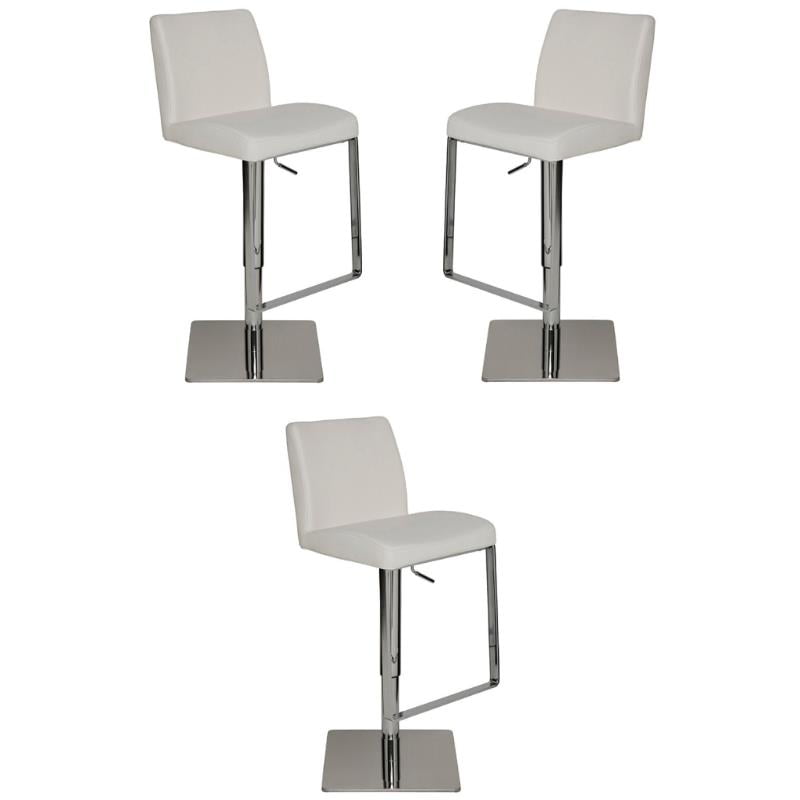 Home Square Lewis Adjustable Leather Bar Stool in White - Set of 3 ...