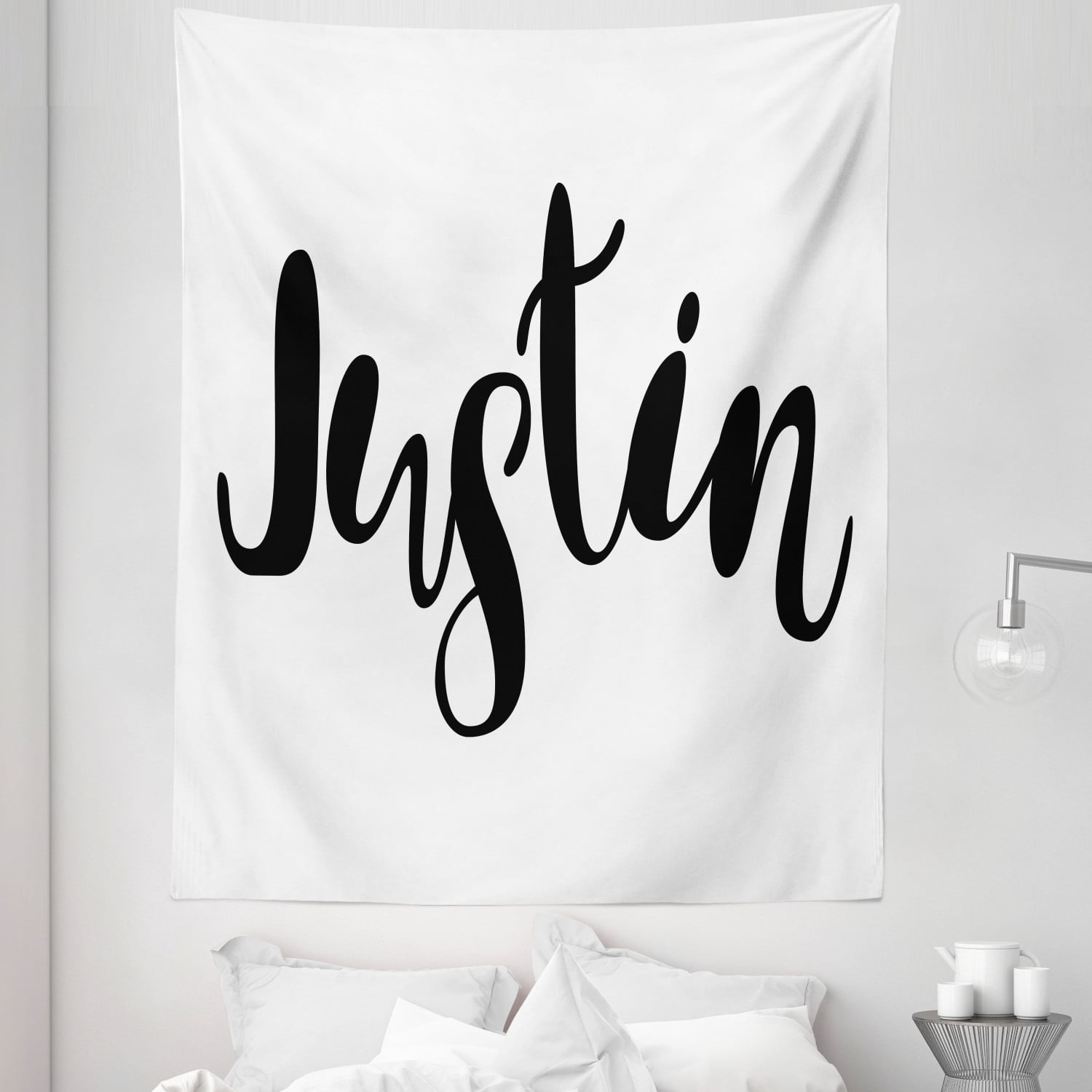 Justin Tapestry, Modern Calligraphy with Popular Male Name Monochrome ...