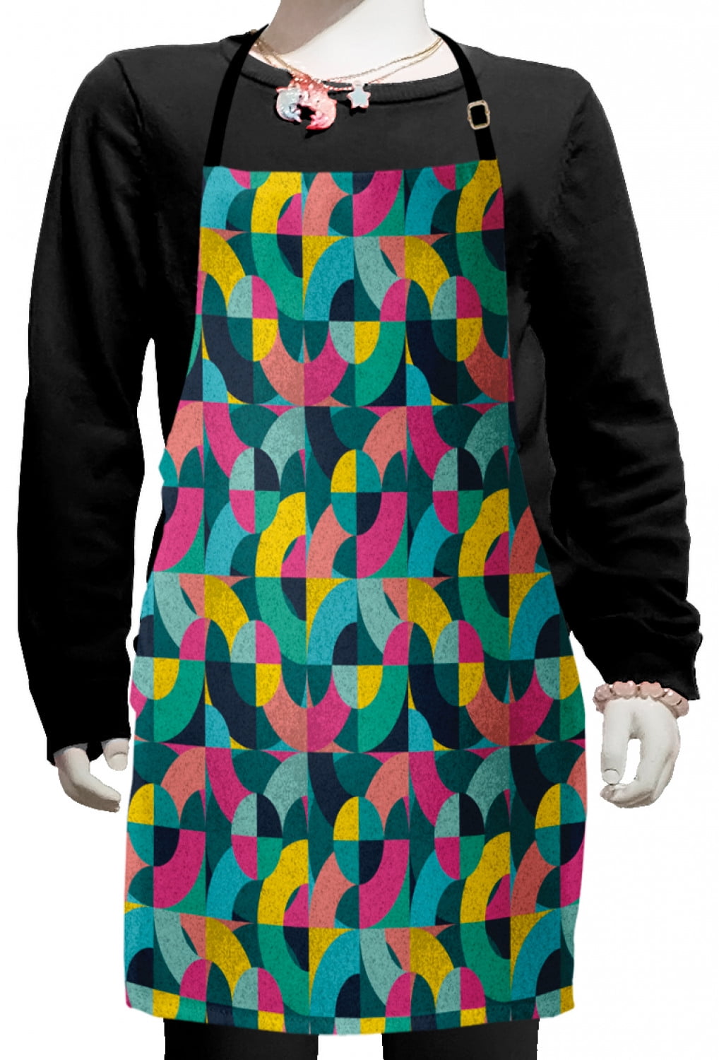 Geometric Kids Apron, Patchwork Inspired Half Arc Shaped Colorful ...