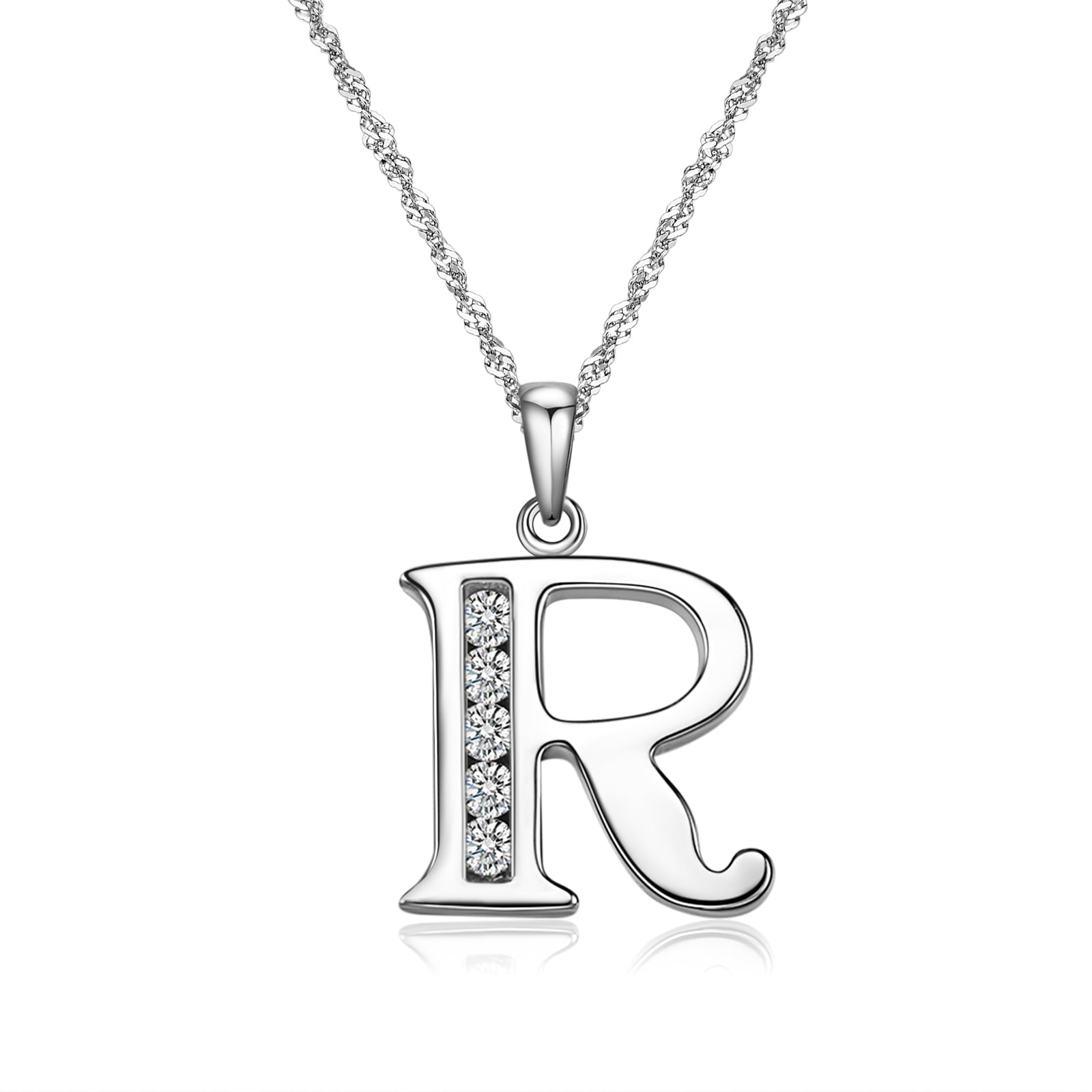 Gemschest Sterling Silver Initial Necklace for Women Girls Letter R ...