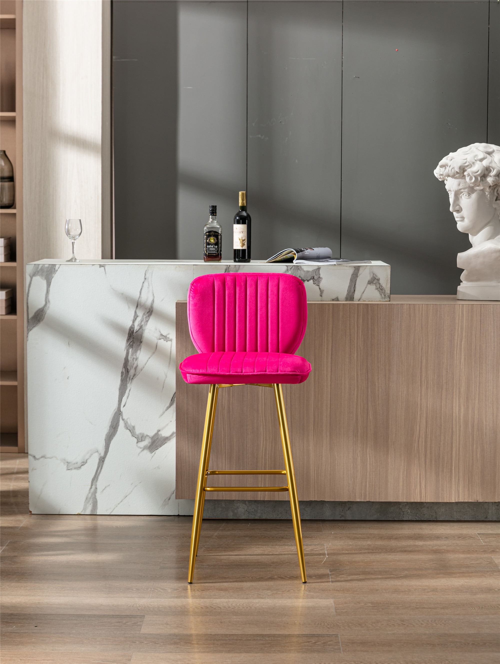 Modern Velvet Bar Stools, Accent Upholstered Chairs, Low Back Barstool ...
