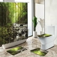 3d Waterfall Forest Scenery Waterproof Shower Curtain Set Green Natural