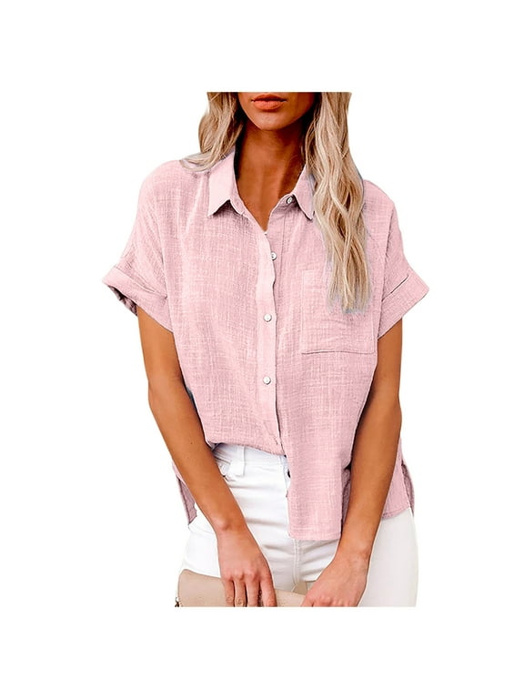 Button Down Shirts Women 2022 Dressy Casual Blouses Short/Long Sleeve ...
