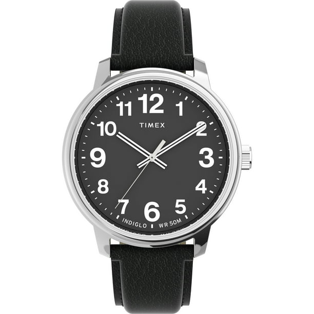 Timex Men S Easy Reader Bold 43mm Watch Silver Tone Case Black Dial