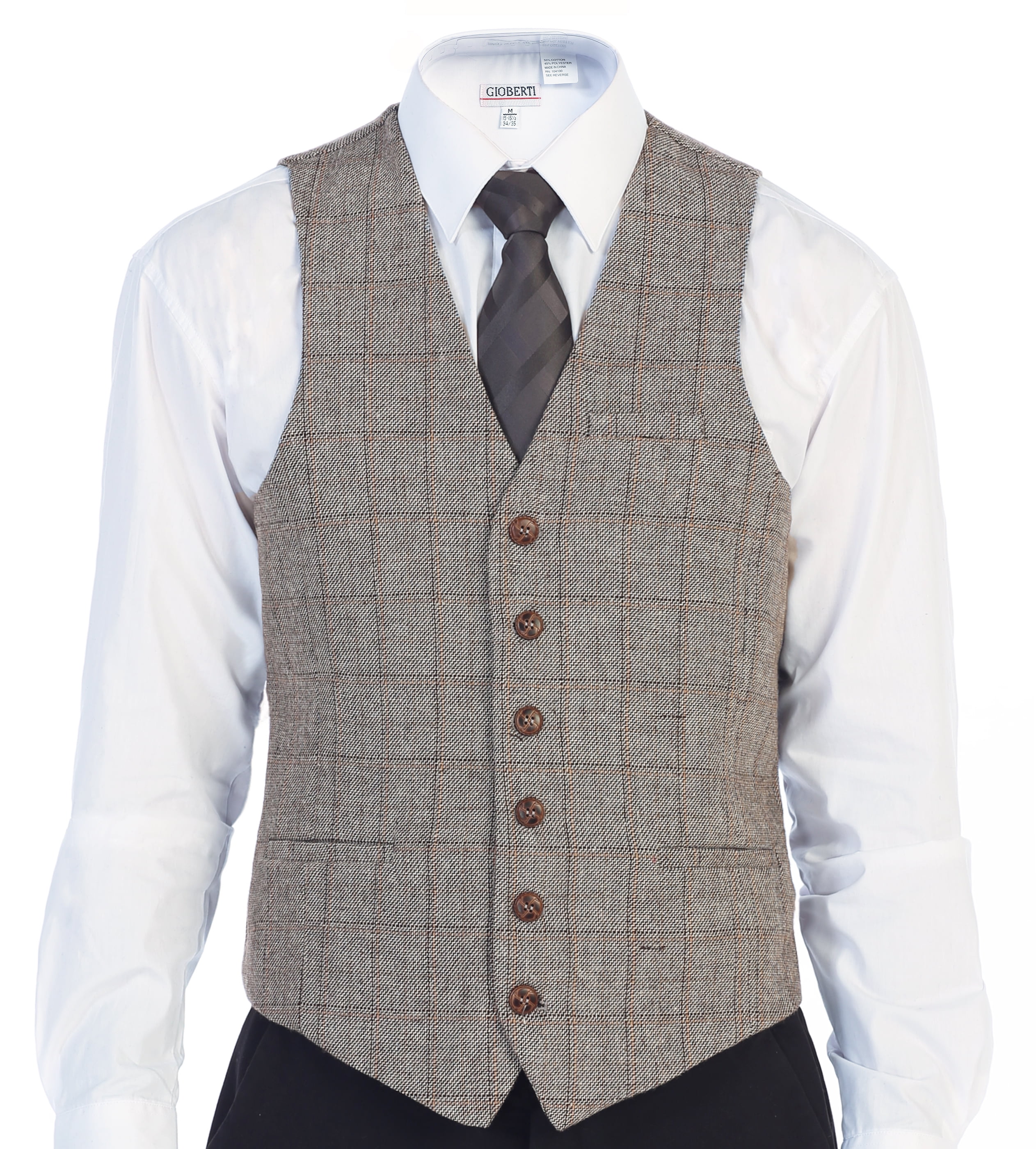 Gioberti Men's 6 Button Slim Fit Formal Herringbone Tweed Vest ...