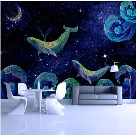 Custom Nordic Style Starry Whale Wall Cloth Wallpaper For Walls 3 d ...