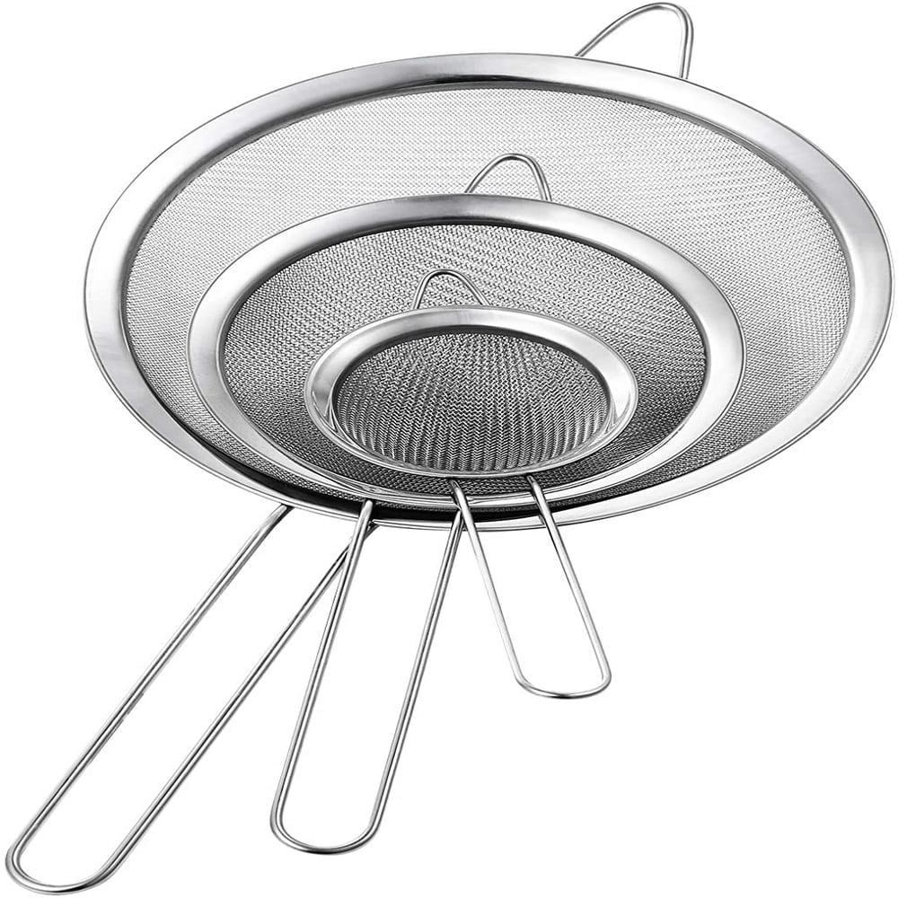HLONK 3 Pack Fine Mesh Strainer Small Medium Large Size Sifter Metal ...