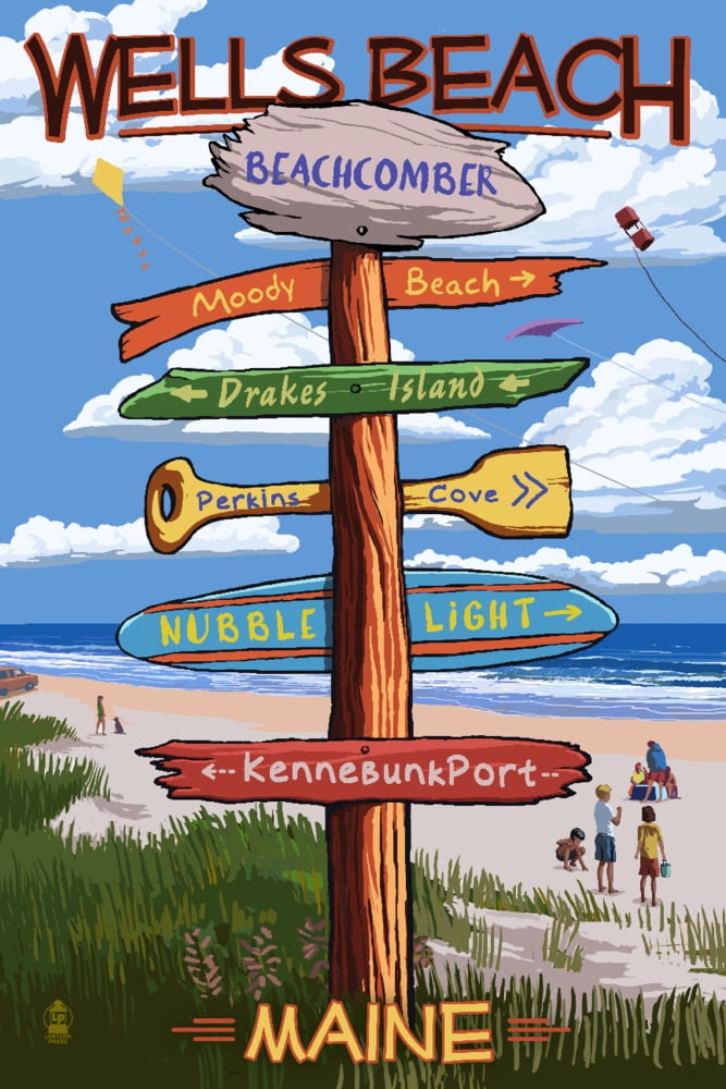 Wells, Maine, Wells Beach, Signpost (16x24 Giclee Gallery Art Print ...
