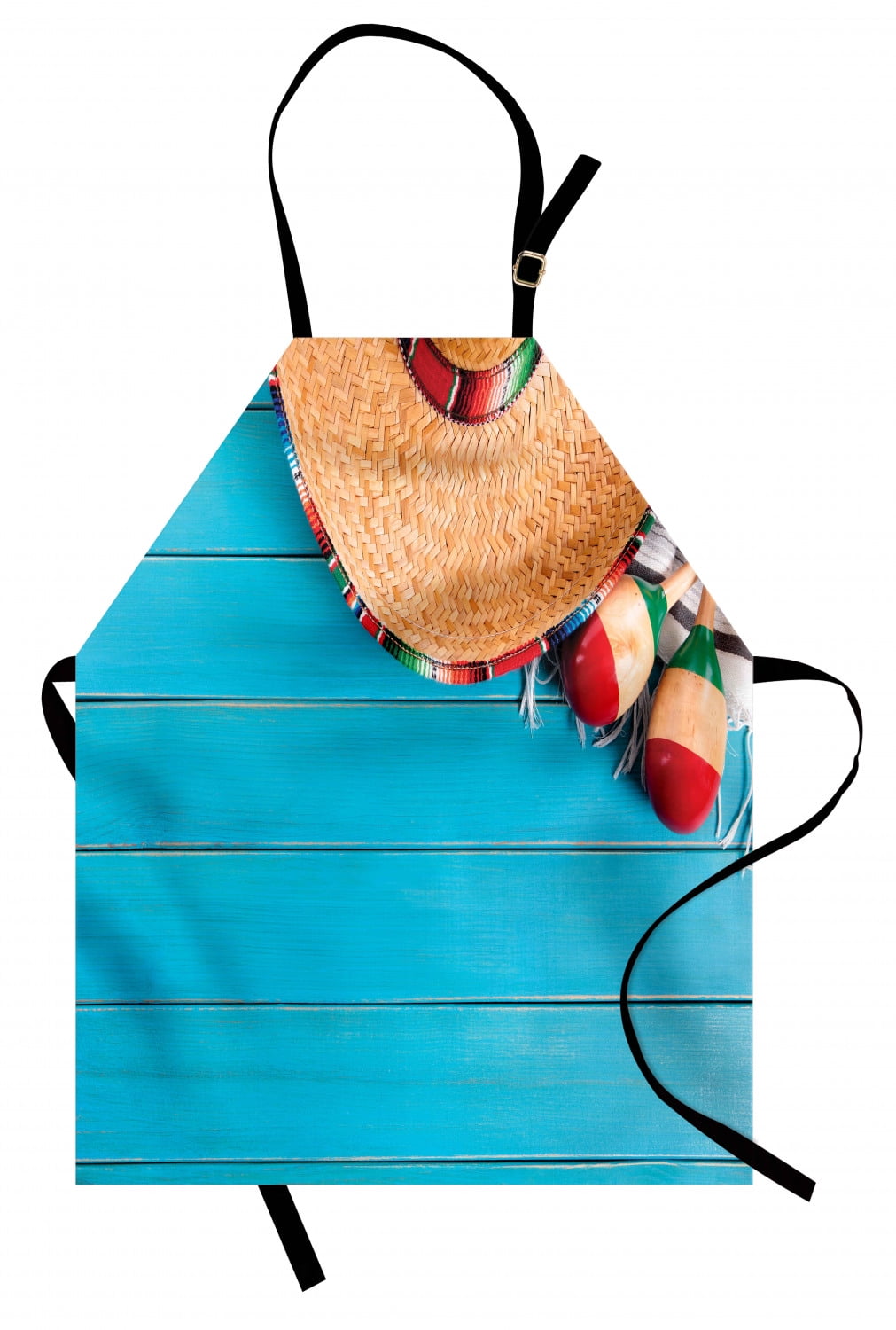 Mexican Apron Native Latin Elements with Sombrero and Maracas on Wood ...
