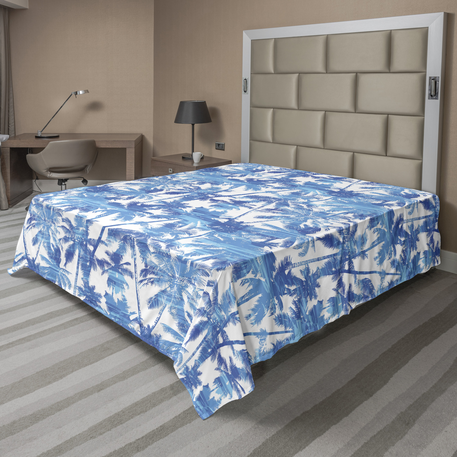 Tropical Flat Sheet, Palm Tree Jungle Theme Exotic Hawaiian Foliage ...