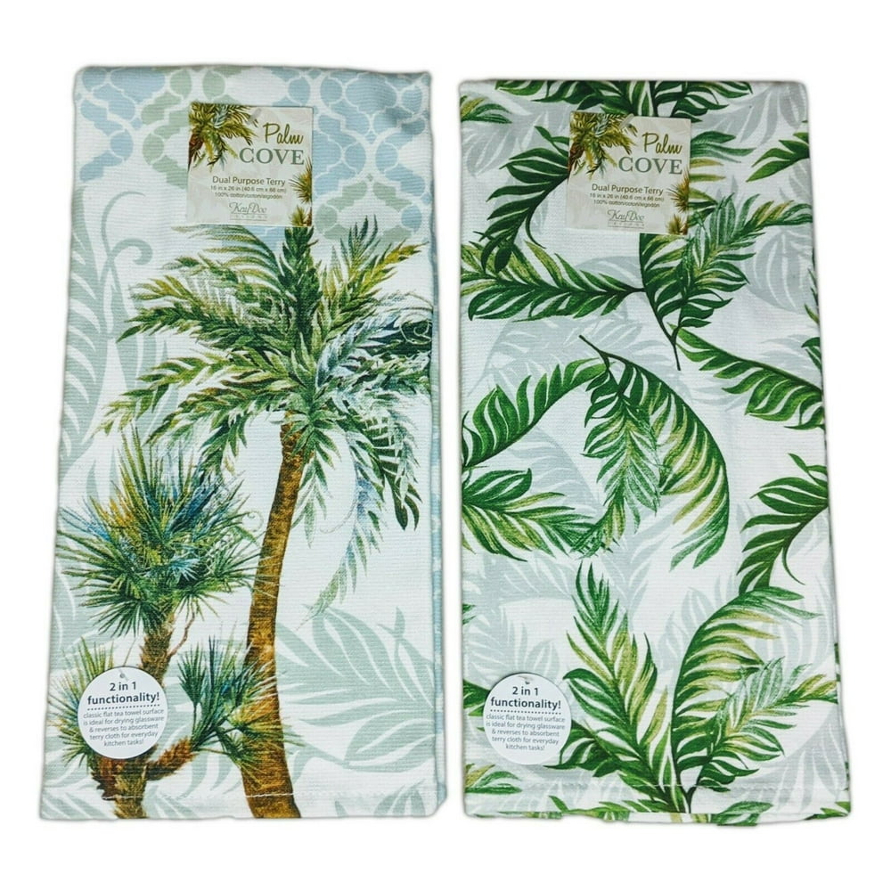 Set of 2 PALM COVE Tropical Palm Trees Terry Kitchen Towels by Kay Dee ...