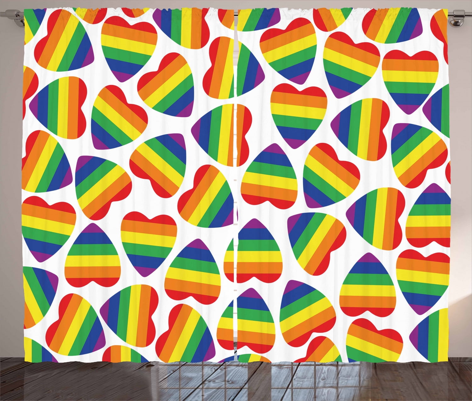 Pride Decorations Curtains 2 Panels Set Cute Heart Shapes In Lgbt