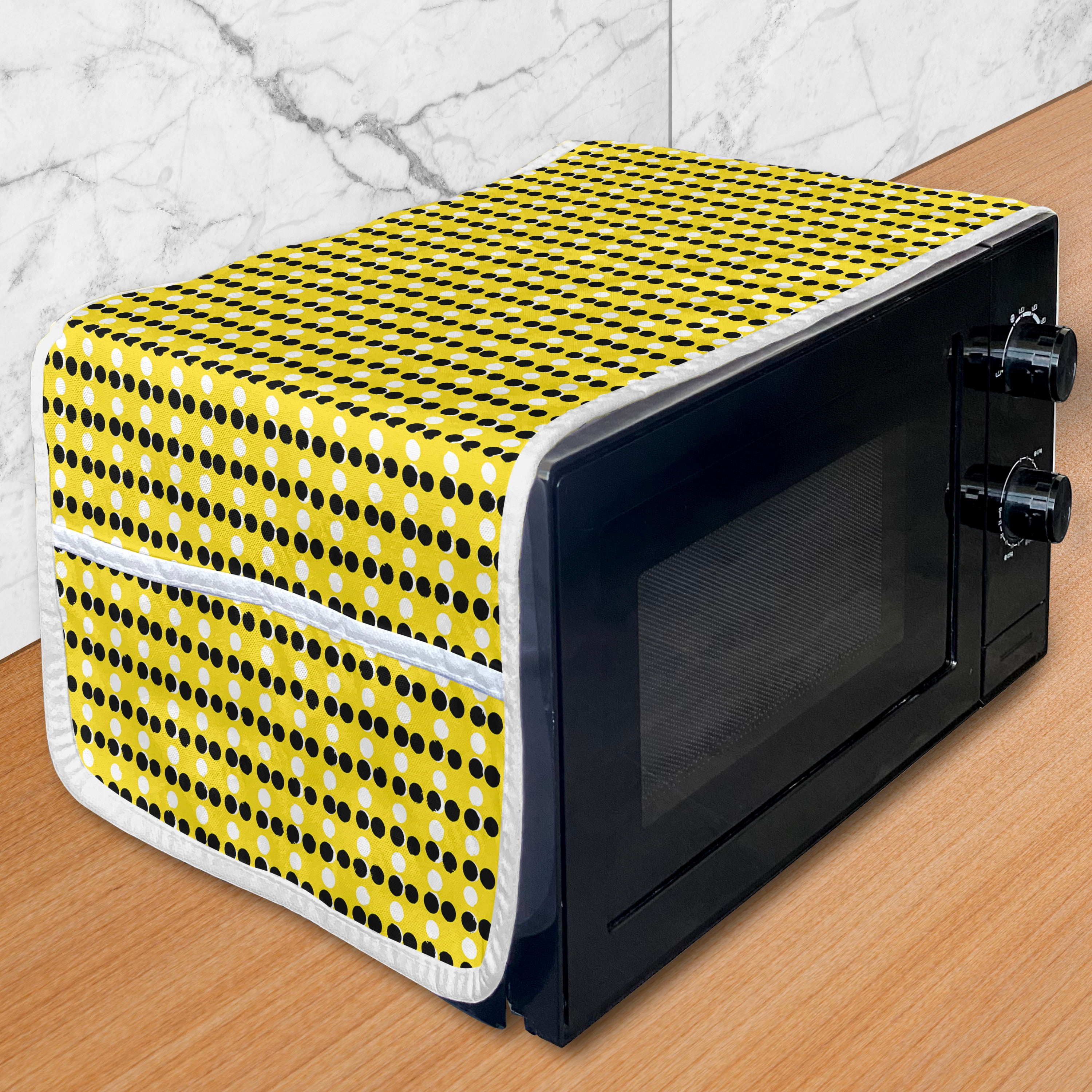 Retro Microwave Oven Cover, Geometric Inspired Abstract Polka Dotted ...