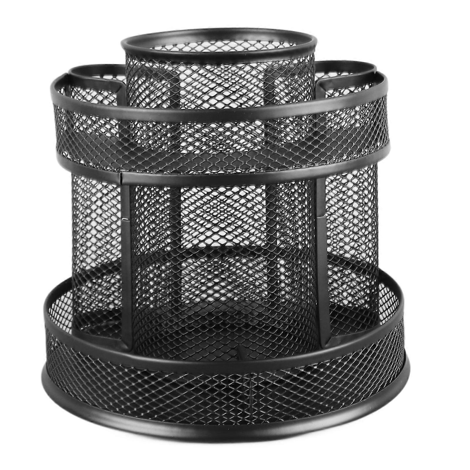 Rotating Pen Holder Black Mesh 7 Compartments Strong Metal Rotating ...